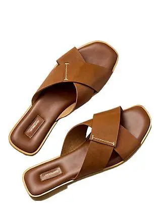 Overland Evie Leather Slide Sandals - Chestnut