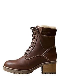 BOS & CO Mustang Shearling-lined Water-resistant Leather Boots - Brandy/coffee/cream