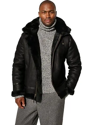 Overland Classic Sheepskin B-3 Bomber Jacket - Black/black