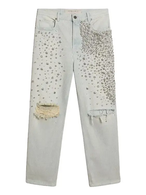 GOLDEN GOOSE Embellished Distressed Jeans - Gray