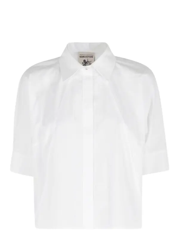 SEMICOUTURE Short Sleeve Collared Top - White
