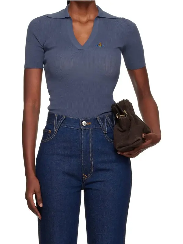 VIVIENNE WESTWOOD Orb Embroidered Knit Top - Blue
