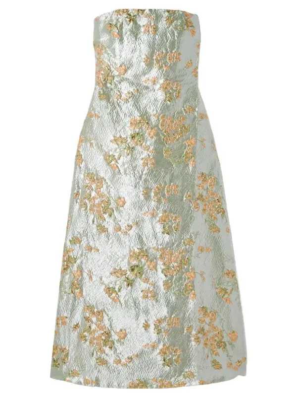 Staud Kennedy Strapless Ruched Floral Dress - Gray