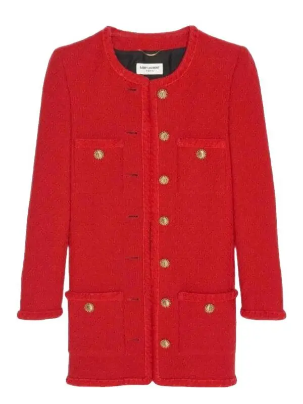 Saint Laurent Single-breasted Coat With Button Detail - Red