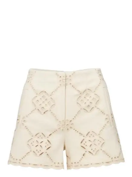 Veronica Beard High-waisted Shorts With Graphic Eyelets - White
