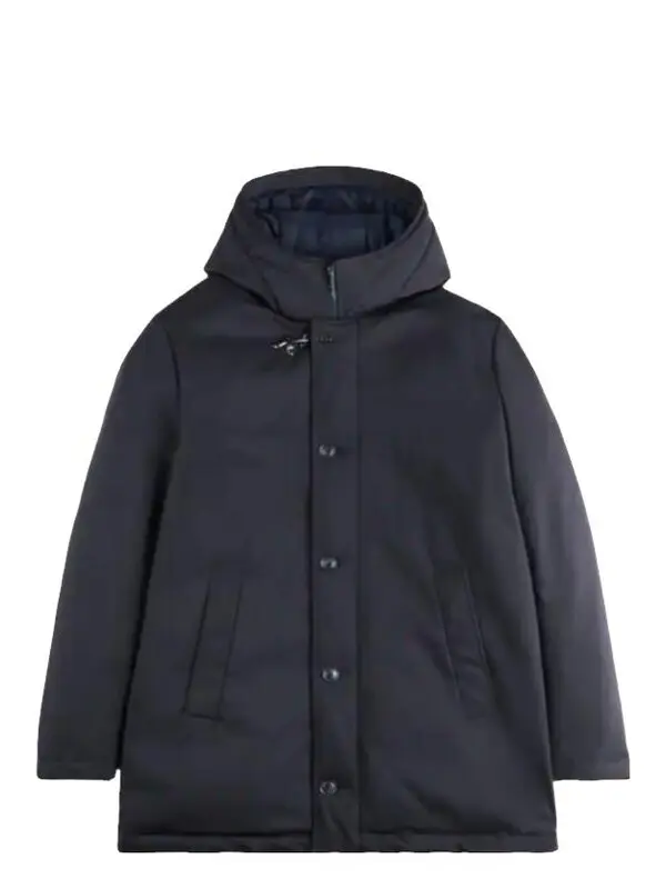 FAY Hooded Gabardine Caban Coat - Blue