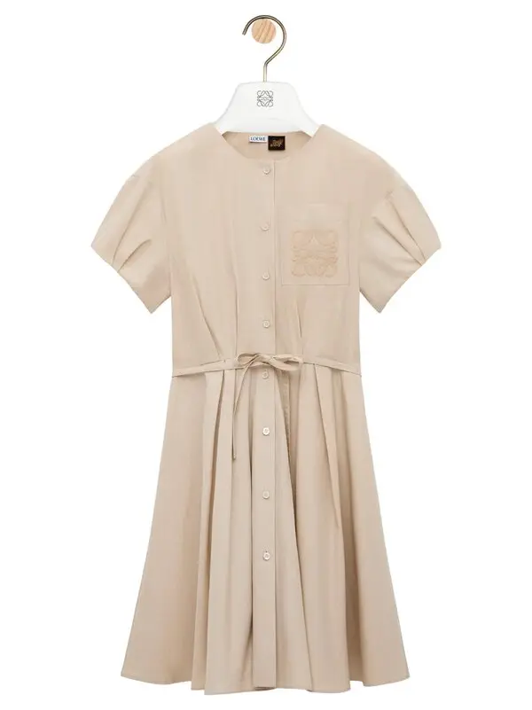 Loewe Anagram Crochet Detail Shirt Dress - Light Beige