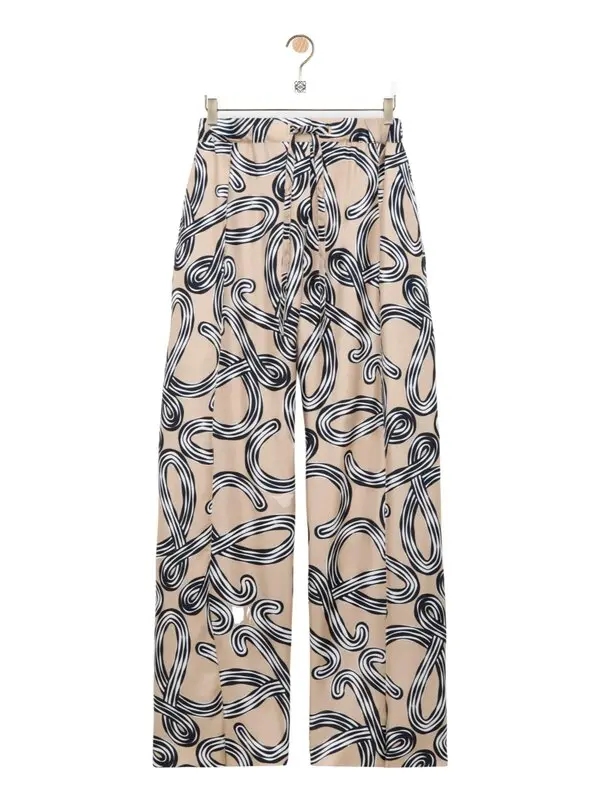 Loewe Wide Leg Printed Drawstring Pants - Beige/black