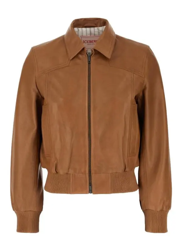 Iceberg Leather Bomber Jacket - Brown