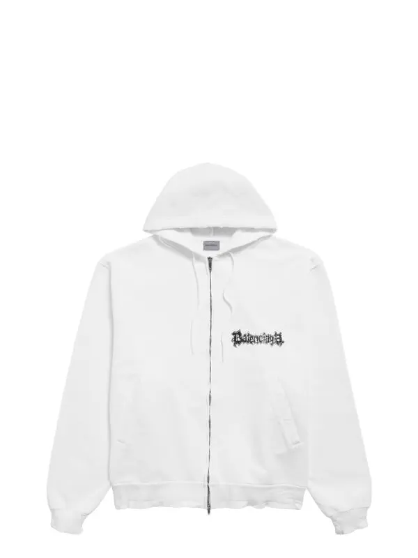 Balenciaga Graphic Printed Zip-up Hoodie - White
