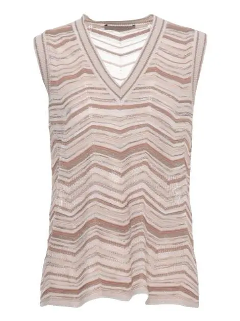 D.exterior Lurex Chevron Knit V-neck Top - Nude