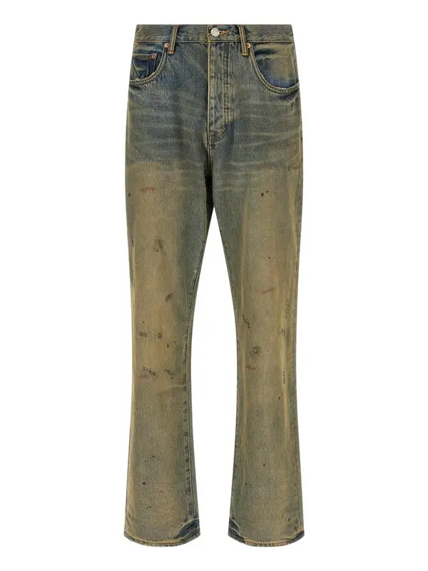 PURPLE BRAND Dirty Oil Repair Straight Leg Jeans - Green