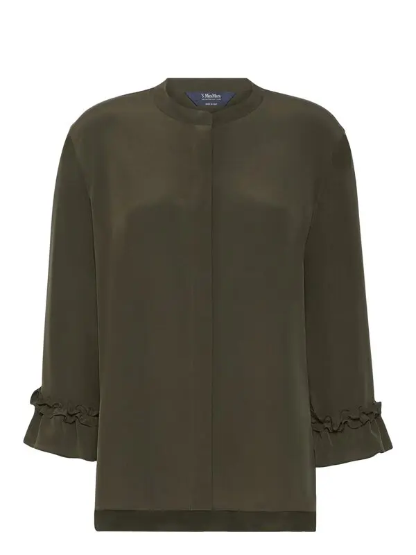 Max Mara Silk Crepe De Chine Shirt With Ruffled Cuffs - Brown