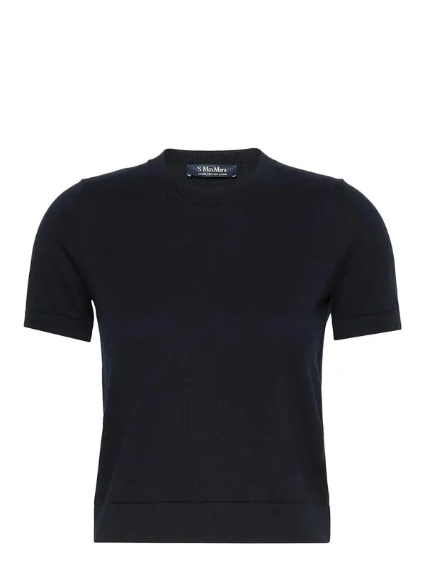 Max Mara Cotton-cashmere-silk Short-sleeve Sweater - Navy