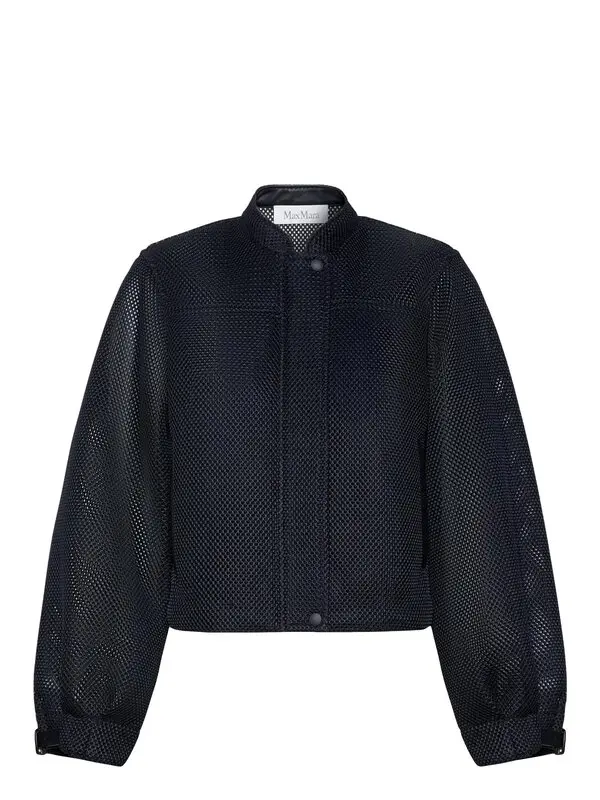 Max Mara Technical Mesh Bomber Jacket With Leather Trim - Navy