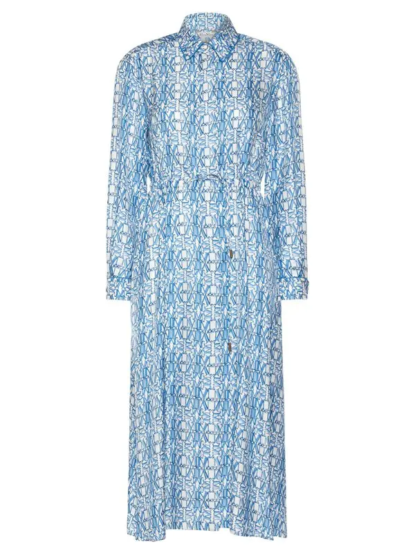 Max Mara Silk Midi Shirt Dress With Maxmarabesque Print - Blue