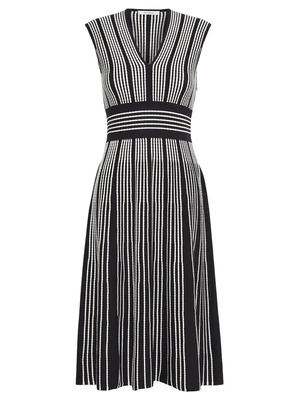 Max Mara Knit Stripe Midi Dress - Navy