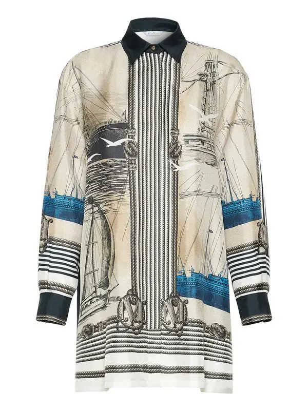 Max Mara Silk Nautical Print Shirt - Grey