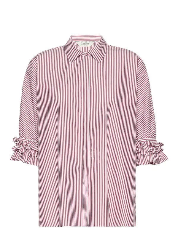 Max Mara Striped Poplin Shirt With Ruffled Cuffs - Burgundy