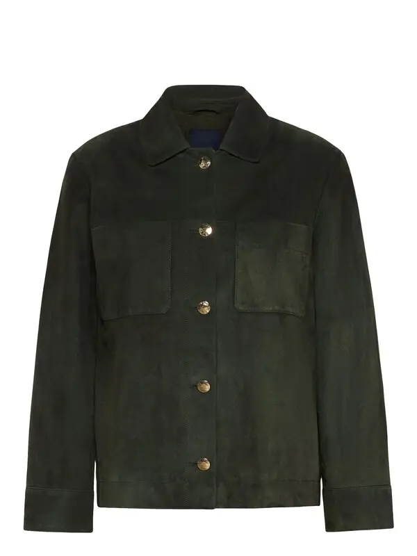Max Mara Suede Shirt Jacket With Hammered Gold-tone Hardware - Green