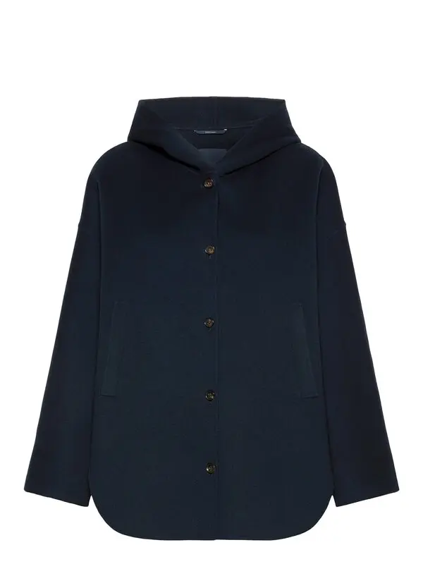 Max Mara Virgin Wool Hooded Coat - Navy