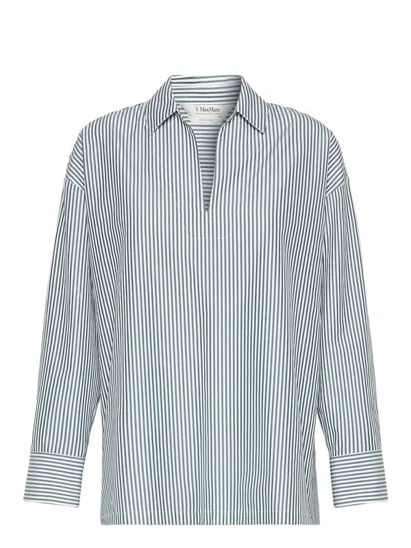 Max Mara Cotton Poplin Striped Blouse - Green