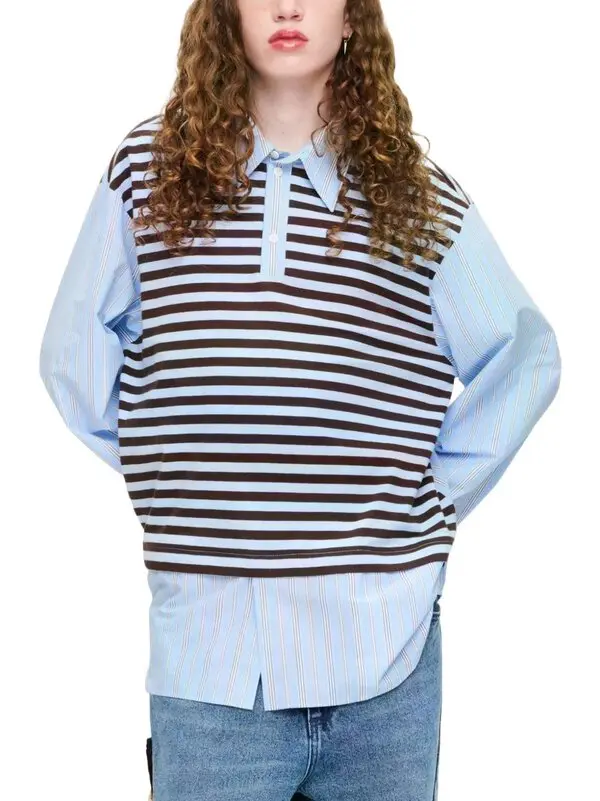 CHARLES JEFFREY Striped Cotton Polo Shirt - Blue