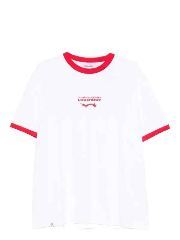 CHARLES JEFFREY Logo Embroidered Ringer T-shirt - White