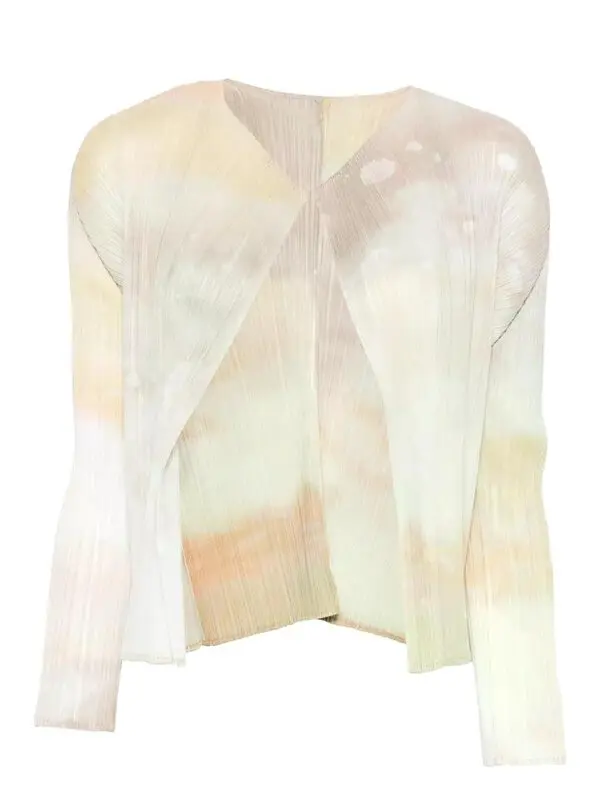 Issey Miyake Beige Abstract Print Pleated Jacket - Neutrals