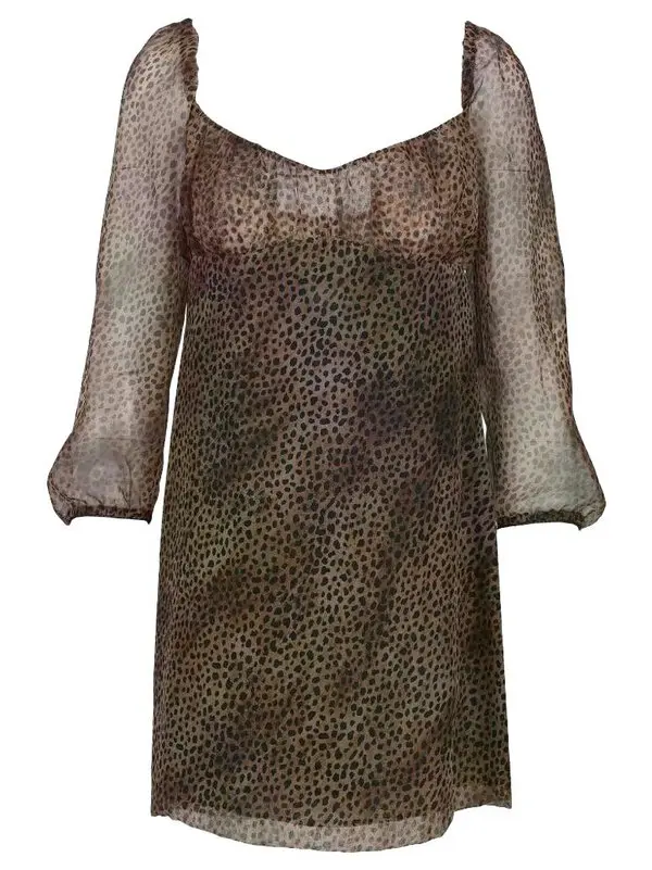 Saint Laurent Leopard-print Mini Dress - Brown