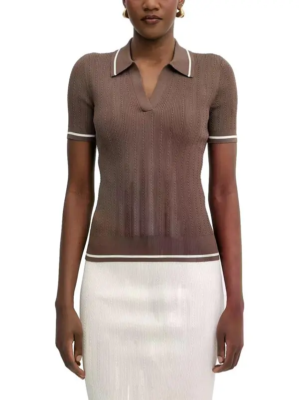Armani Exchange Cable-knit V-neck T-shirt - Brown