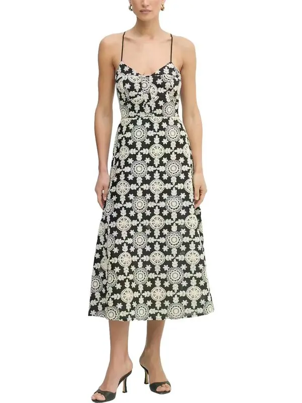FRACOMINA Embroidered Lace-up Midi Dress - Black