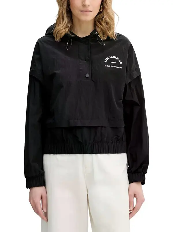 Karl Lagerfeld Logo Print Drawstring Hood Jacket - Black