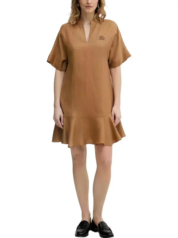 Karl Lagerfeld V-neck Ruffled Hem Mini Dress - Brown