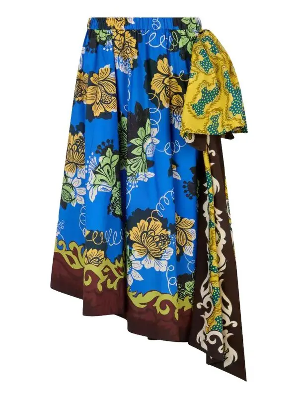 ALEMAIS Asymmetric Floral Print Midi Skirt - Blue