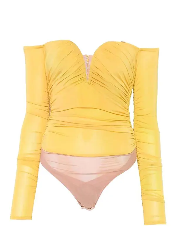 Elisabetta Franchi Ruched Off-the-shoulder Bodysuit - Yellow