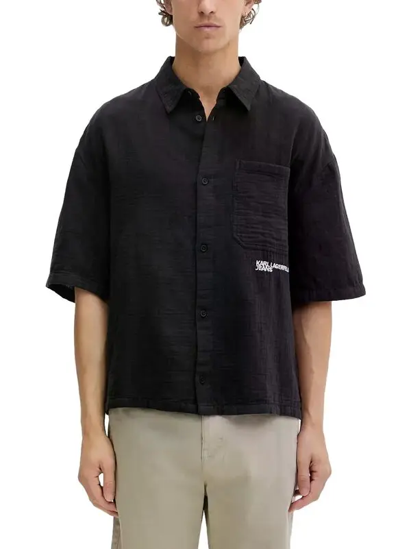 Karl Lagerfeld Logo-embroidered Chest-pocket Shirt - Black