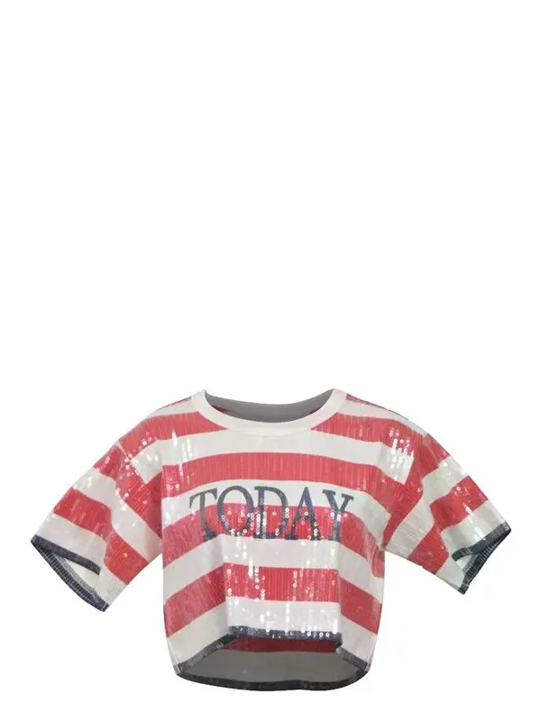 Alberta Ferretti Sequin Stripe Top - Red