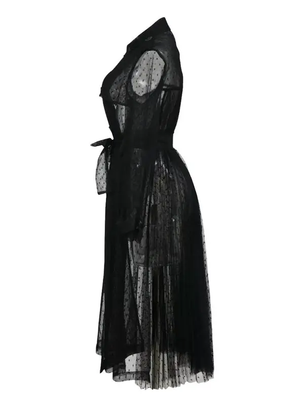 Red Valentino Pleated Point D'esprit Trench Coat - Black