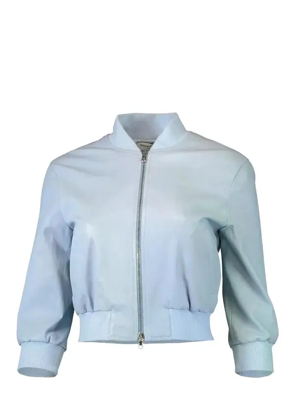 SUSAN BENDER Leather Bomber Jacket - Blue