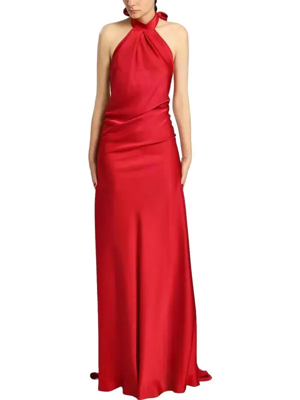 MIAU BY CLARA ROTESCU Hvar Halterneck Backless Maxi Dress - Red