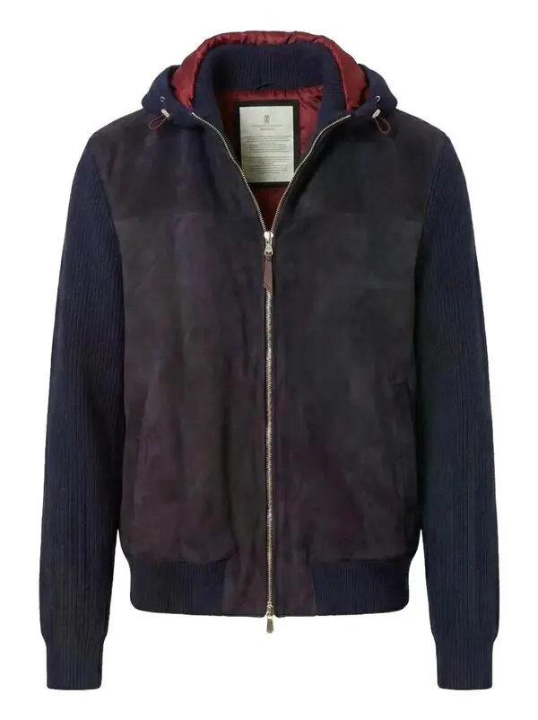 Brunello Cucinelli Suede Panelled Hooded Jacket - Blue