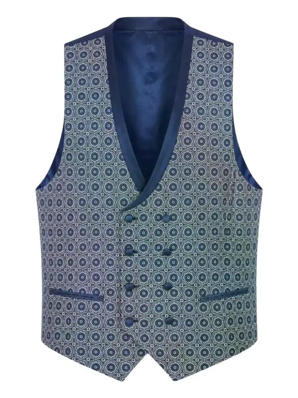 RAMON SANJURJO Geometric Pattern Double-breasted Waistcoat - Blue