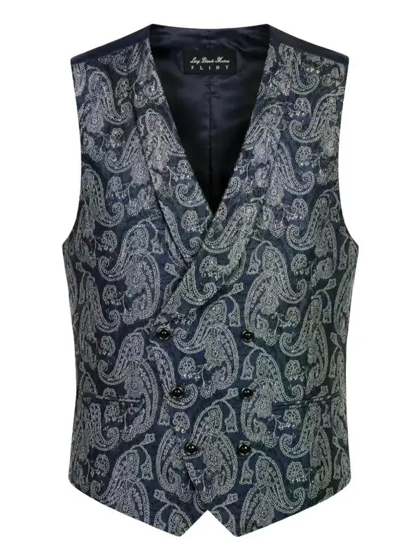 LUIGI BIANCHI MANTOVA Paisley Print Double-breasted Waistcoat - Blue