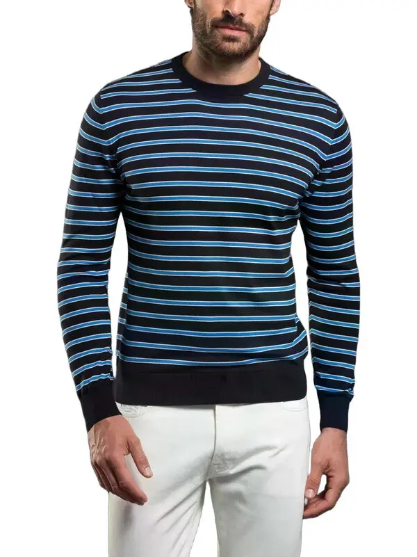MOORER Orvieto Striped Sweater - Blue