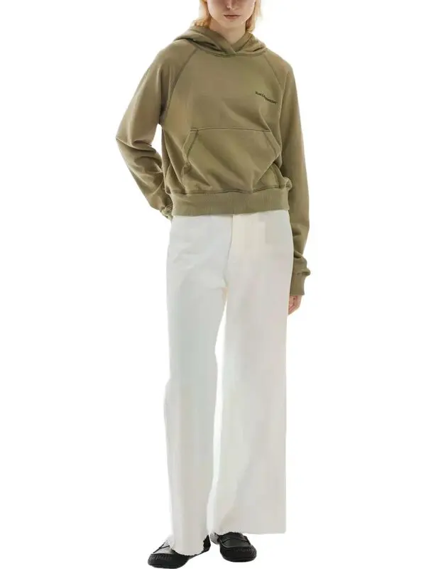 REST&RECREATION Zig-zag Stitch Cropped Hoodie - Green