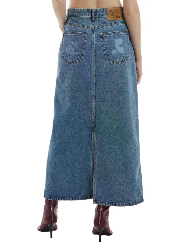 REST&RECREATION Logo Print Denim Skirt - Blue