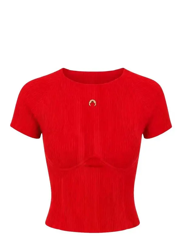 MARINE SERRE Ribbed Knit Top With Moon Plaque - Red