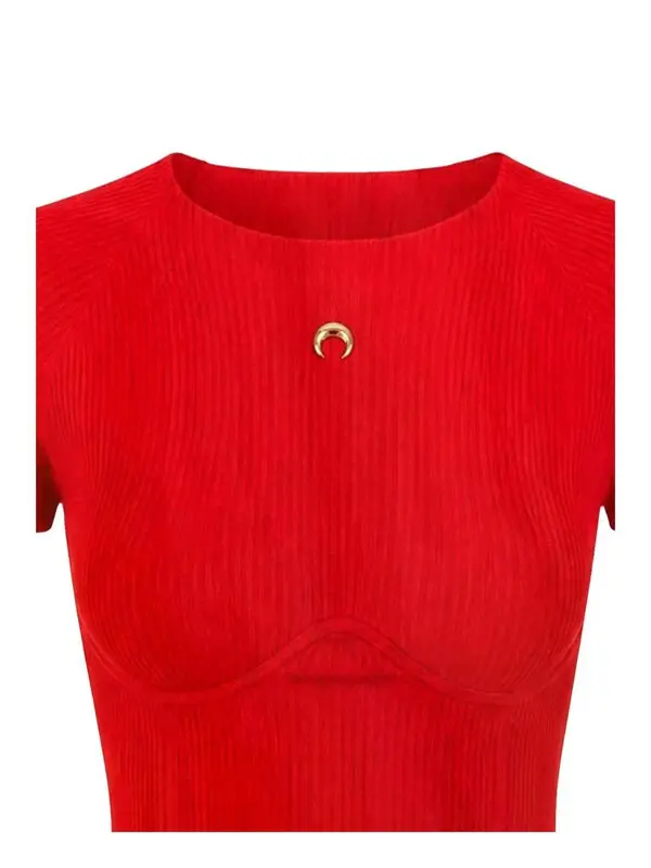MARINE SERRE Ribbed Knit Top With Moon Plaque - Red