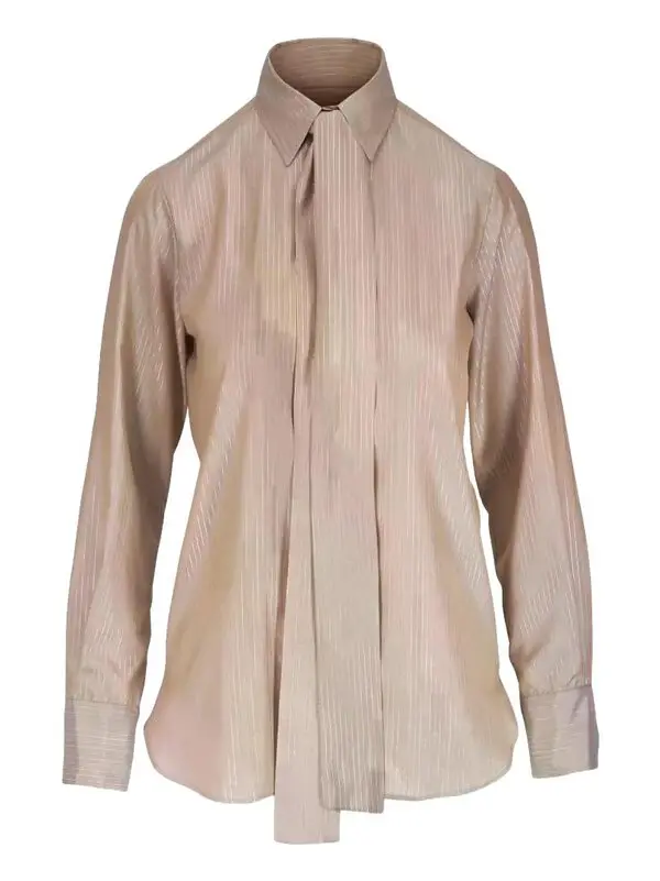Kiton Beige Pinstripe Long Sleeve Blouse - Neutrals